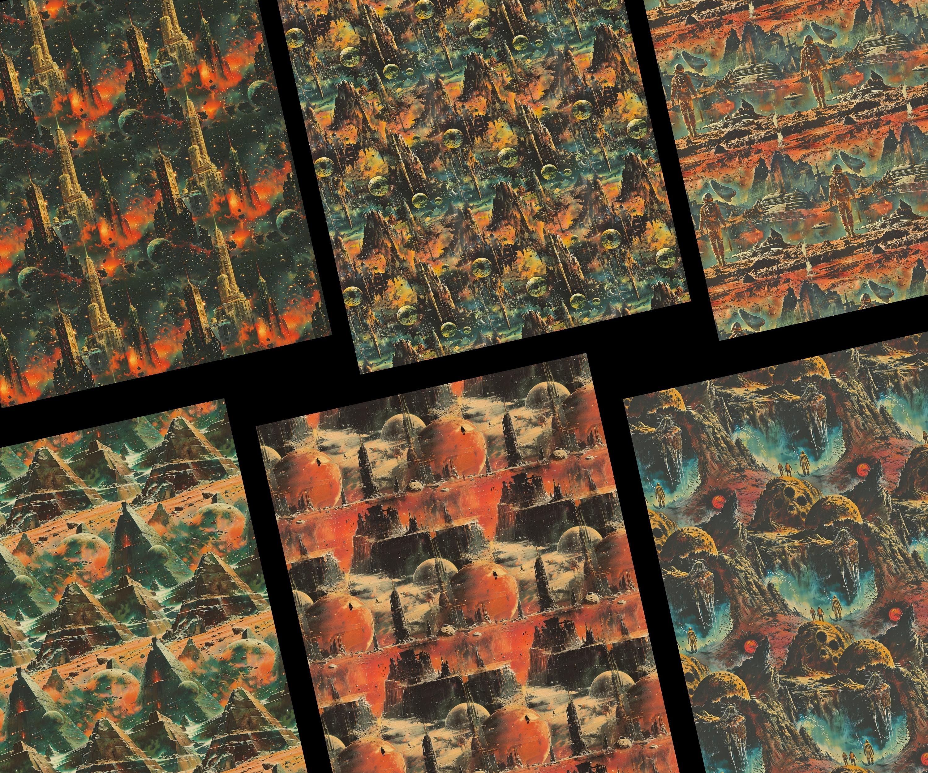 Vintage Sci-fi Seamless Patterns, 22 Retro Digital Papers, Sci-fi ...