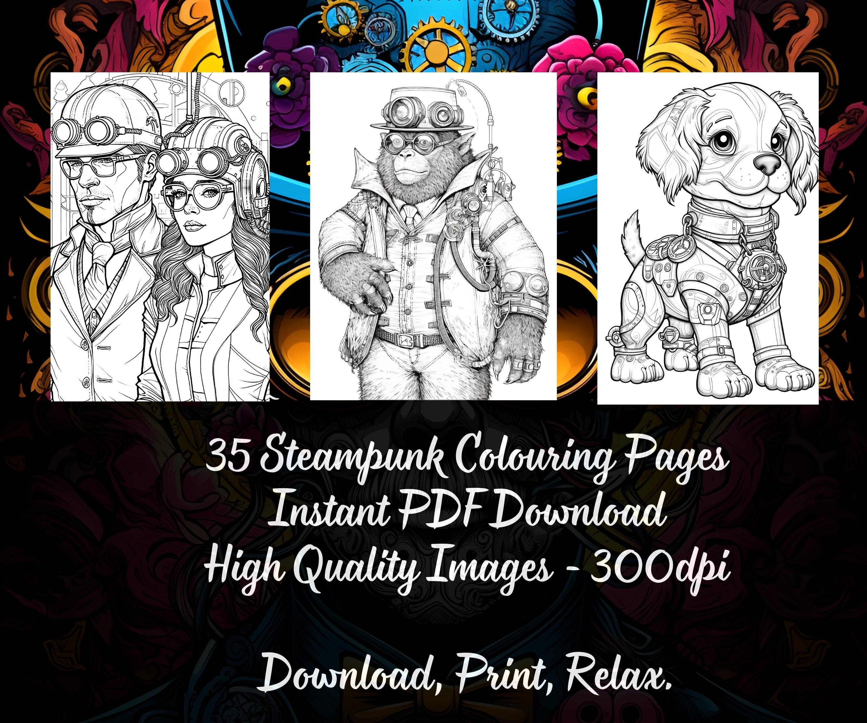 Steampunk Colouring Pages 35 High Detail Steampunk Printable - Etsy