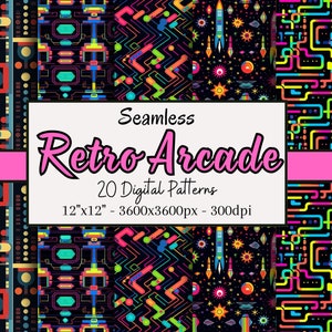 Retro Arcade Patterns, 20 Seamless Digital Papers, Classic Arcade ...
