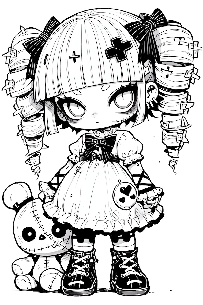 Gothic Chibi Colouring Pages 30 Creepy Chibi Kawaii And Anime Etsy