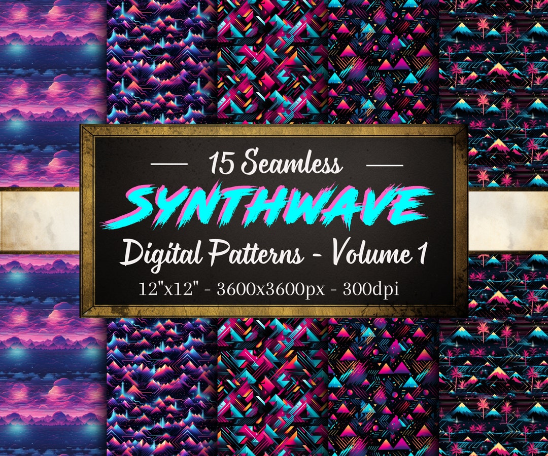 Synthwave Patterns, 15 High Resolution Seamless Digital Papers, Instant ...