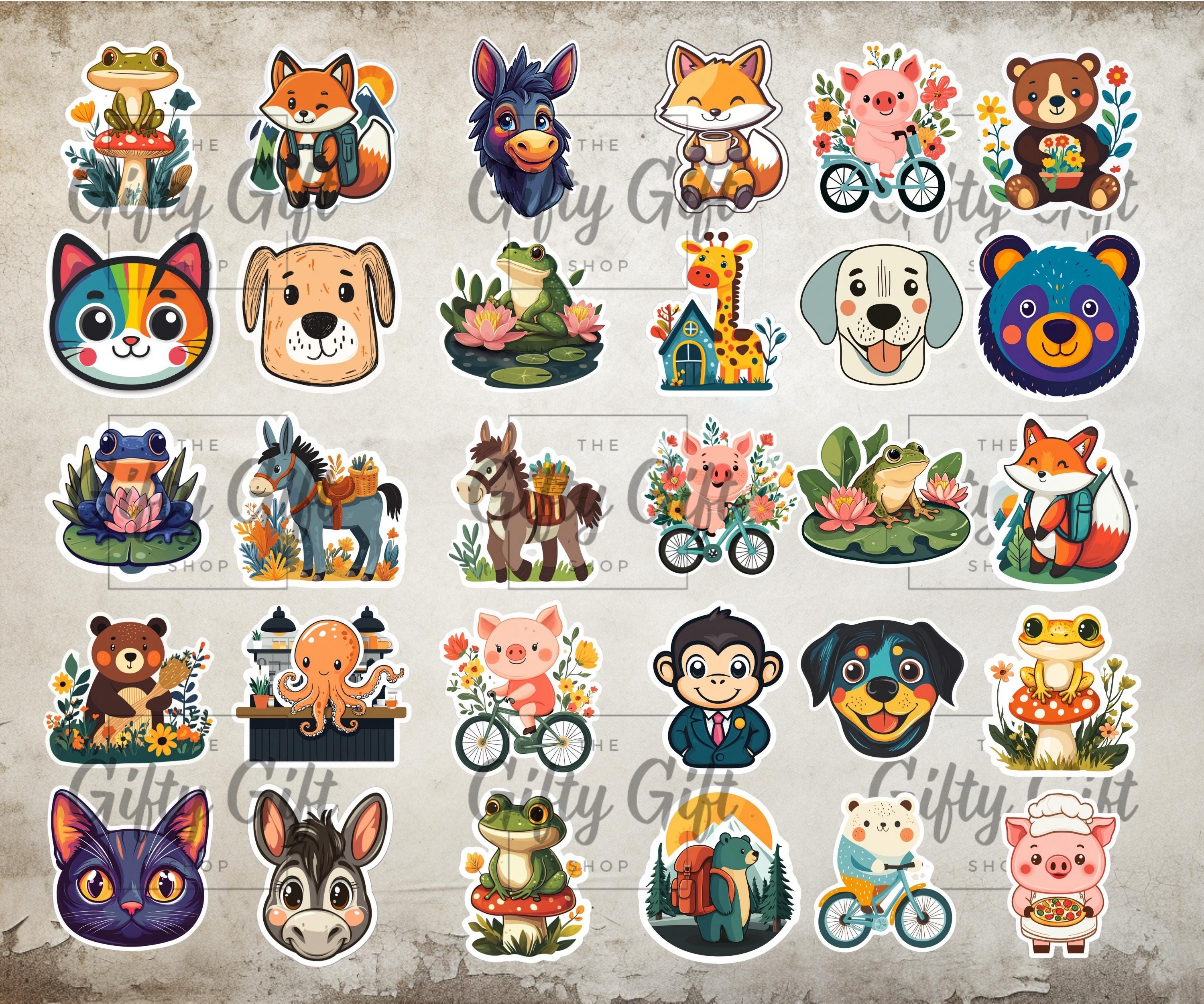 Cute Critters Sticker Pack, 65 Cartoon Animals Digital Stickers, PNG ...
