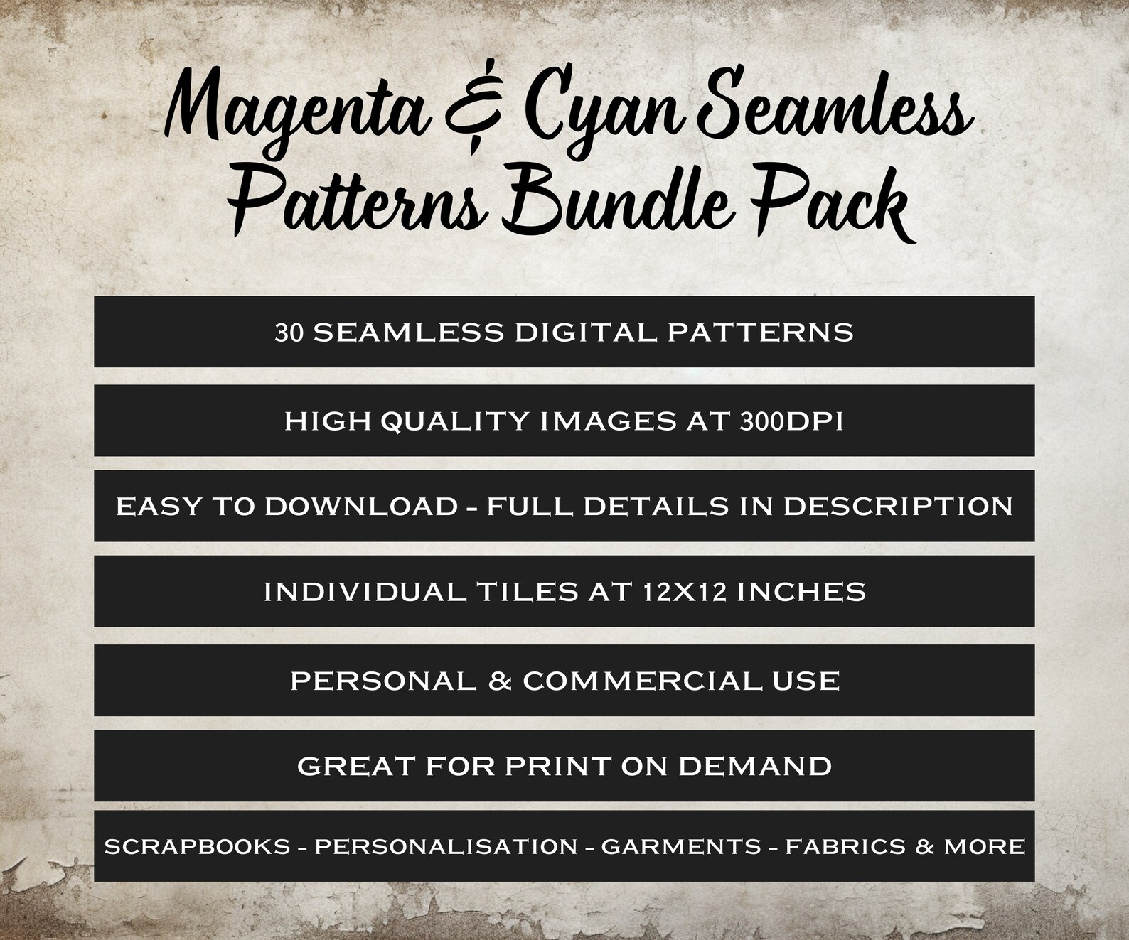 Magenta and Cyan Seamless Patterns, 30 Vibrant Digital Papers, Magenta ...