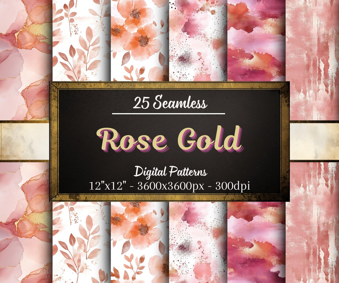 Rose Gold Seamless Digital Papers – 25 Watercolour Textured Backgrounds ...