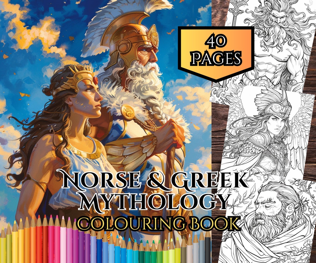 Greek and Norse Mythology Colouring Book, 40 Mythology Colouring Pages ...