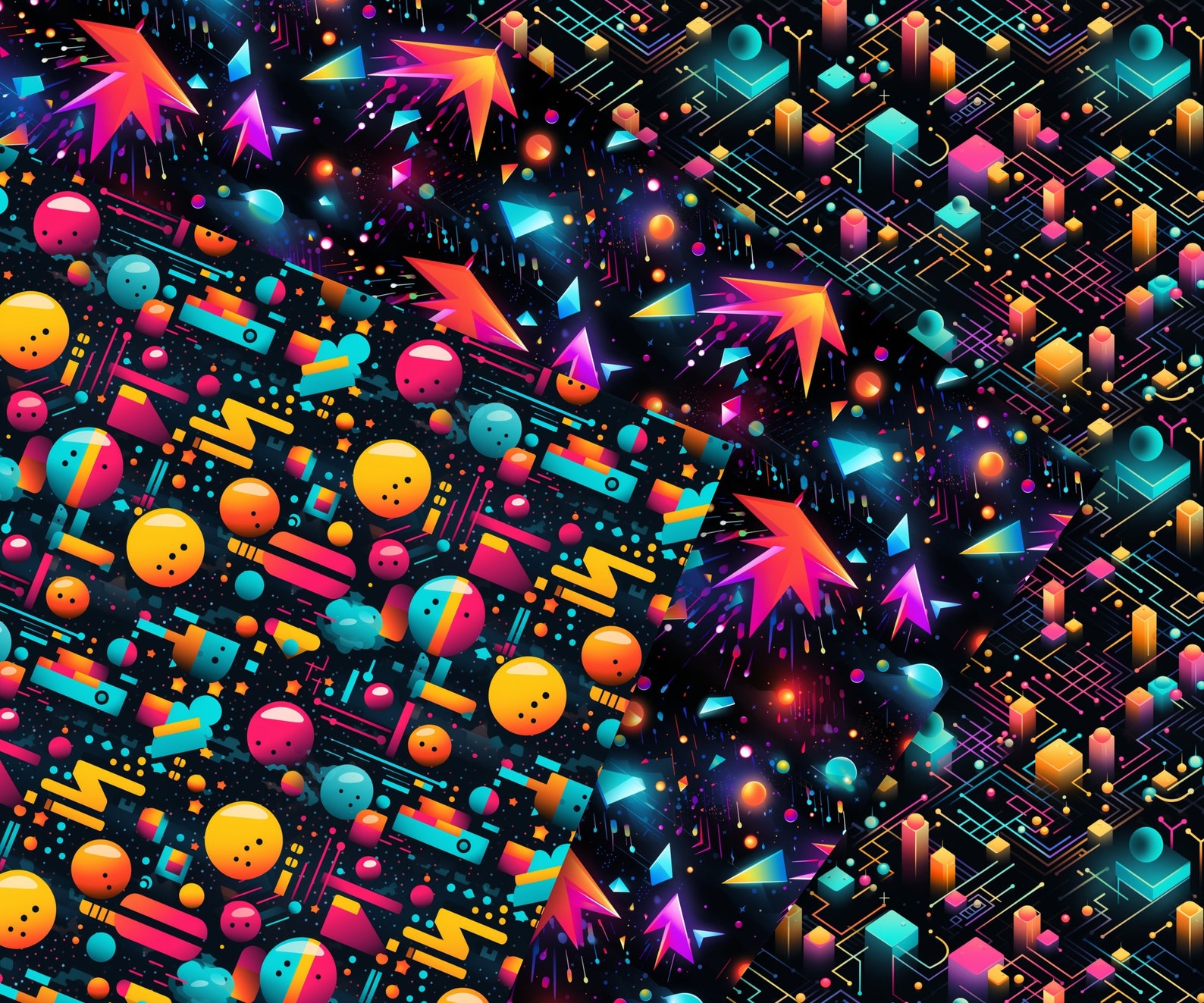 Neon Arcade Seamless Patterns, 20 Retro Arcade Digital Papers, Instant ...