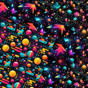 Neon Arcade Seamless Patterns, 20 Retro Arcade Digital Papers, Instant ...