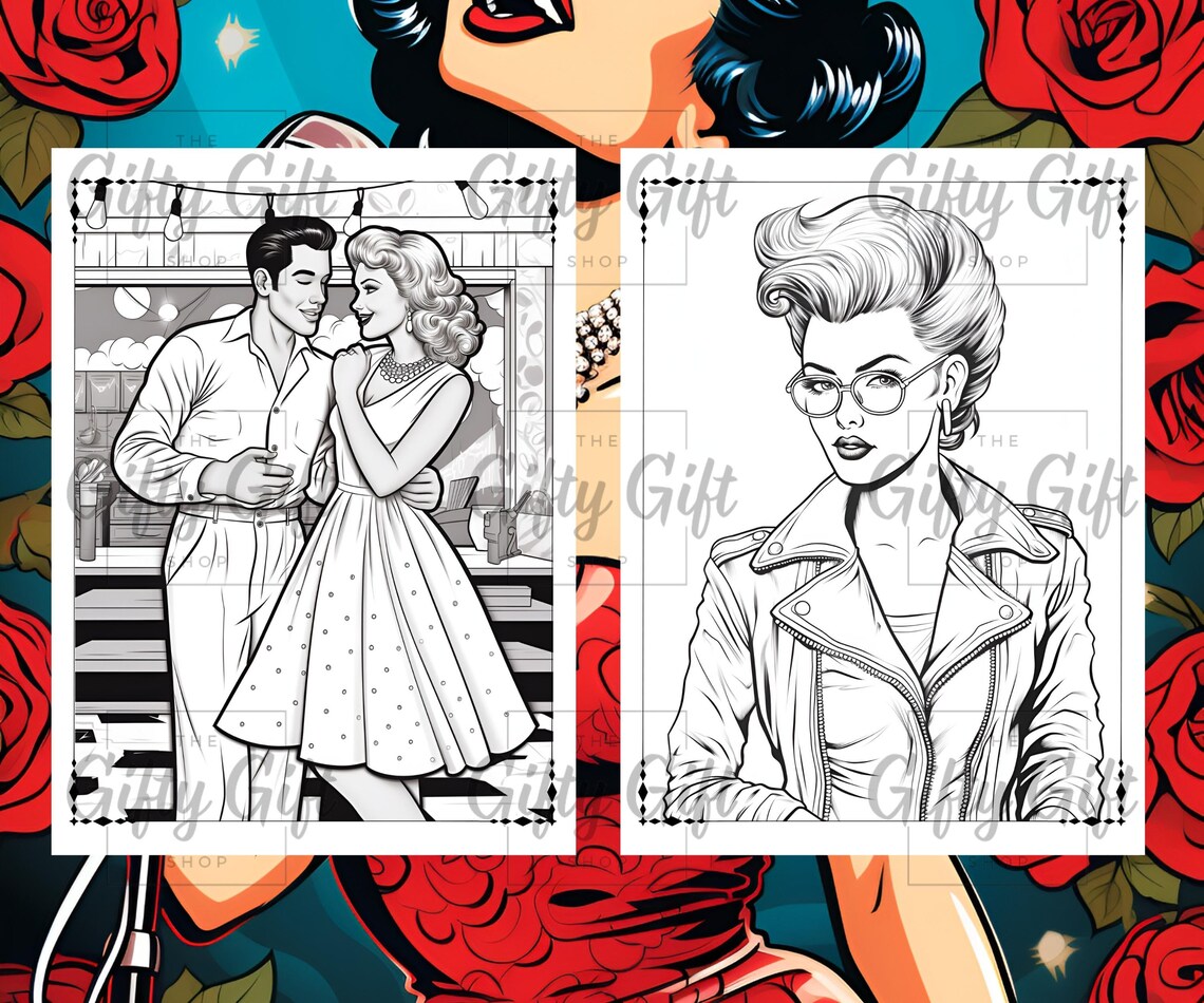 Rockabilly Colouring Book, 45 Printable Colouring Pages for Adults ...