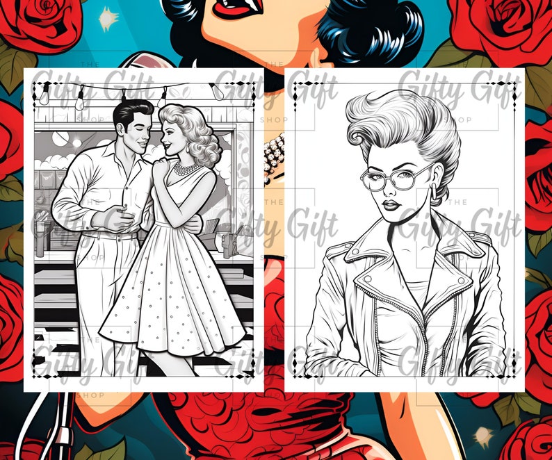 Rockabilly Colouring Book, 45 Printable Colouring Pages for Adults ...