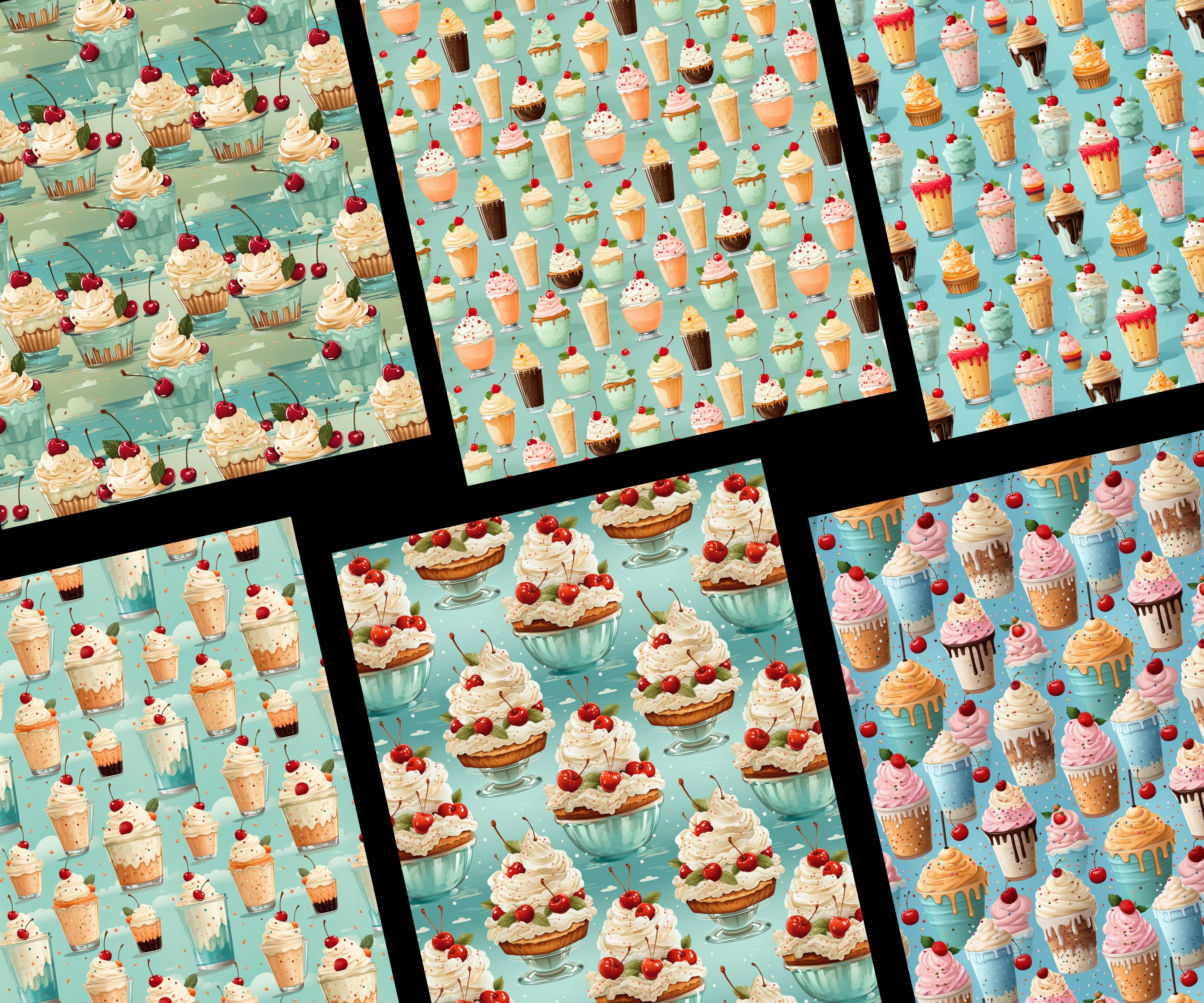 Ice Cream Sundae Patterns, 20 Ice Cream Seamless Digital Papers ...