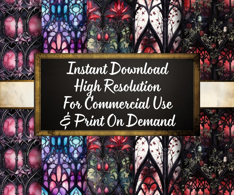 Watercolour Gothic Digital Paper, 20 Seamless Patterns, Instant Download for Personal ...