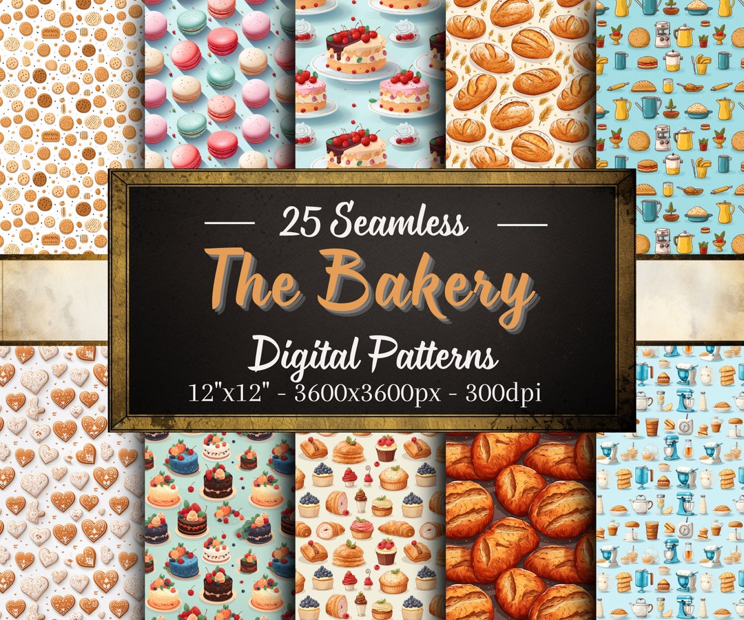 Bakery Patterns, 25 Pastry and Baking Seamless Digital Papers, Instant ...