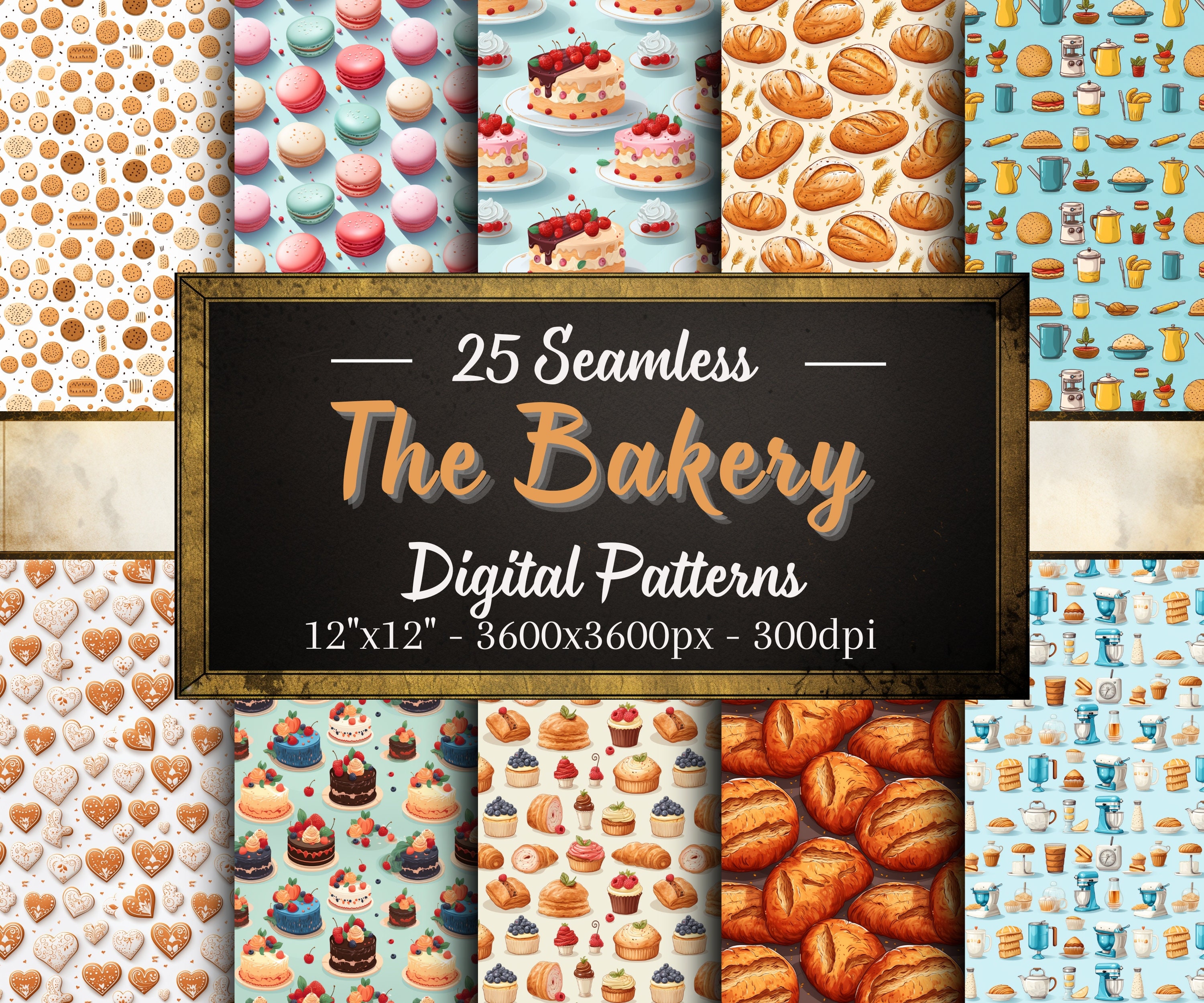 Bakery Patterns, 25 Pastry and Baking Seamless Digital Papers, Instant ...