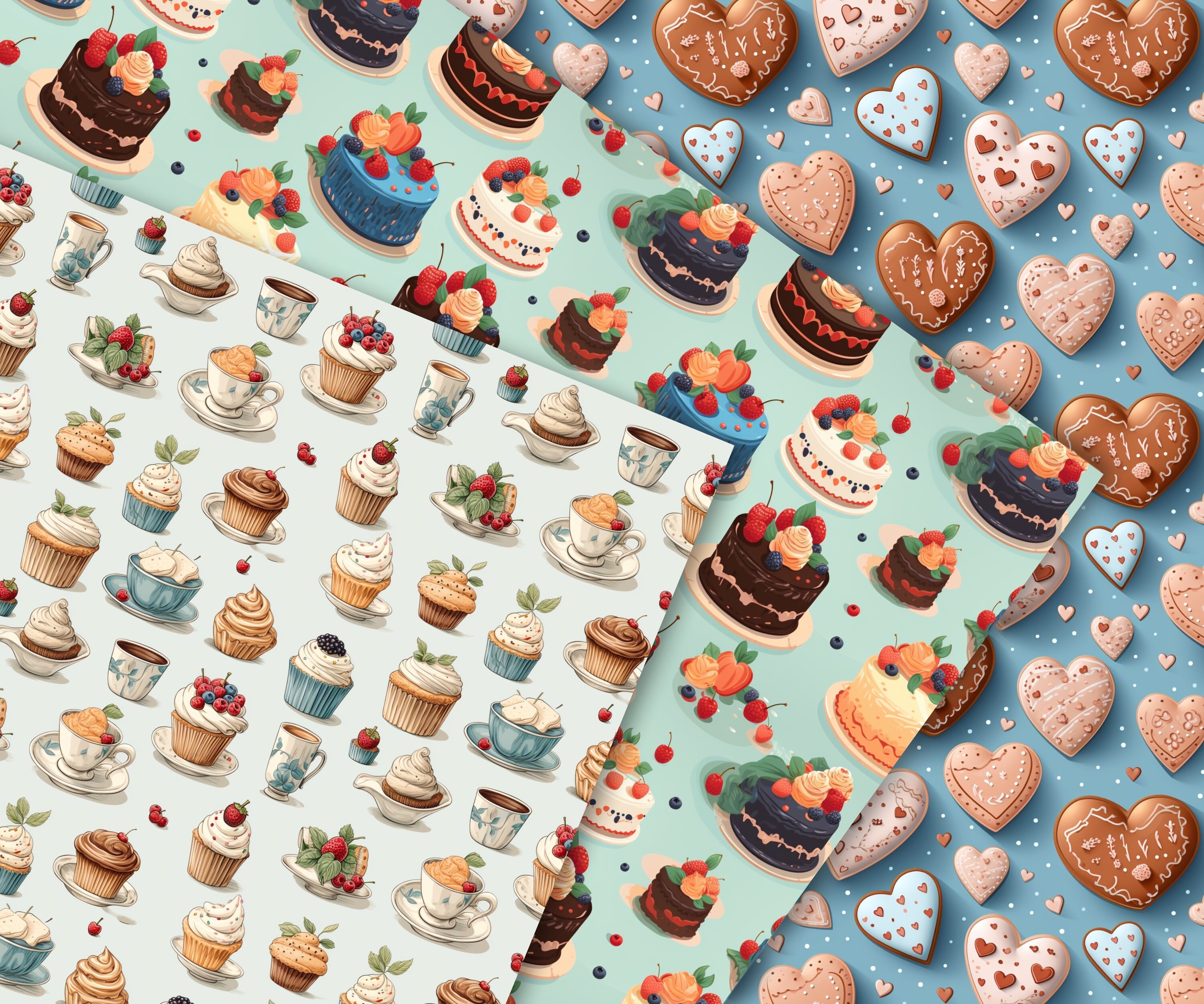 Bakery Patterns, 25 Pastry and Baking Seamless Digital Papers, Instant ...