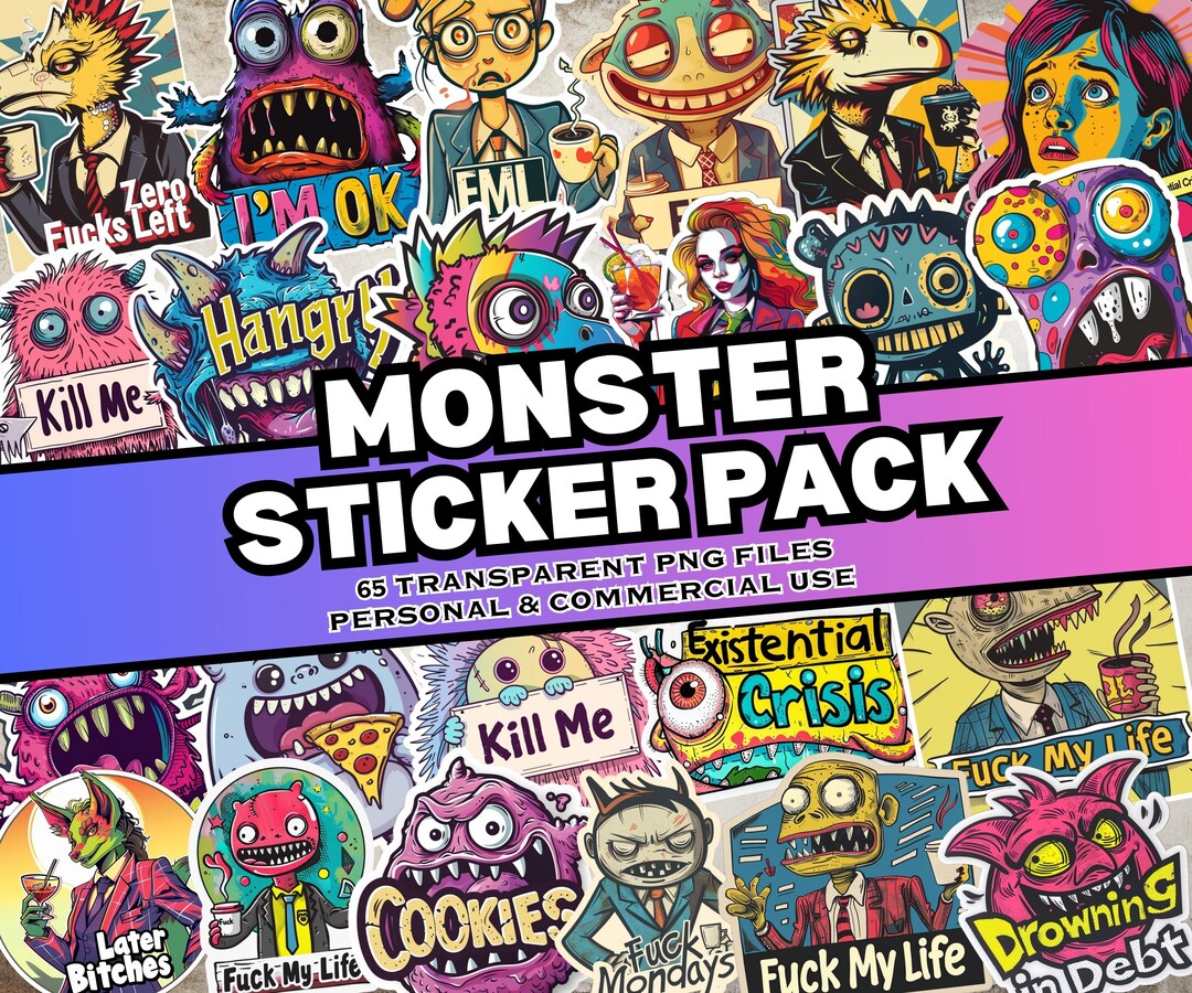 Monsters Sticker Pack, 65 Adult Slogan Digital Stickers, Sticker Pack ...