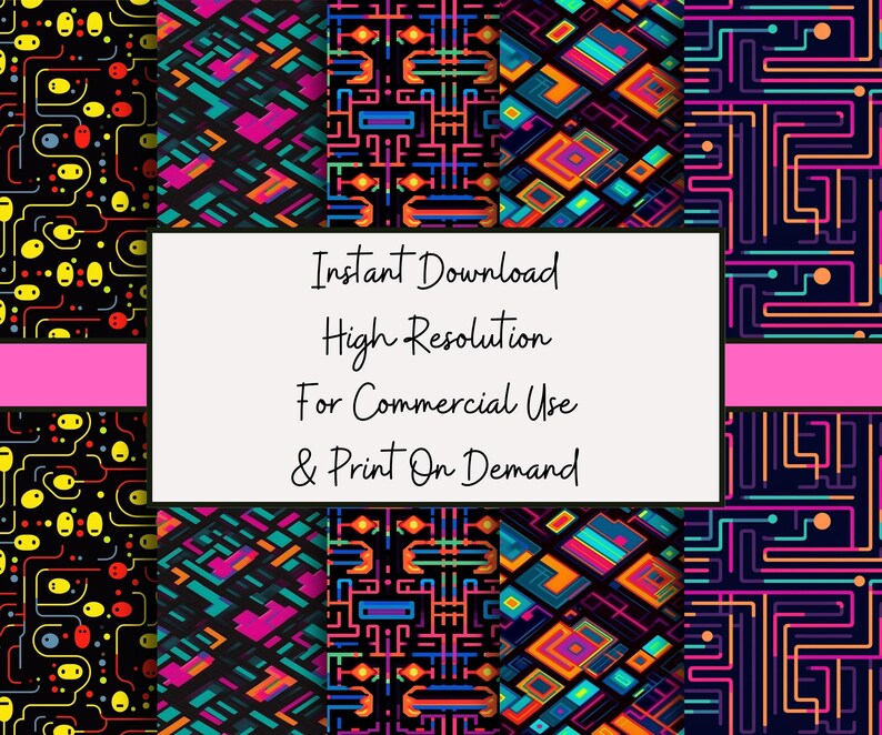 Retro Arcade Patterns, 20 Seamless Digital Papers, Classic Arcade ...