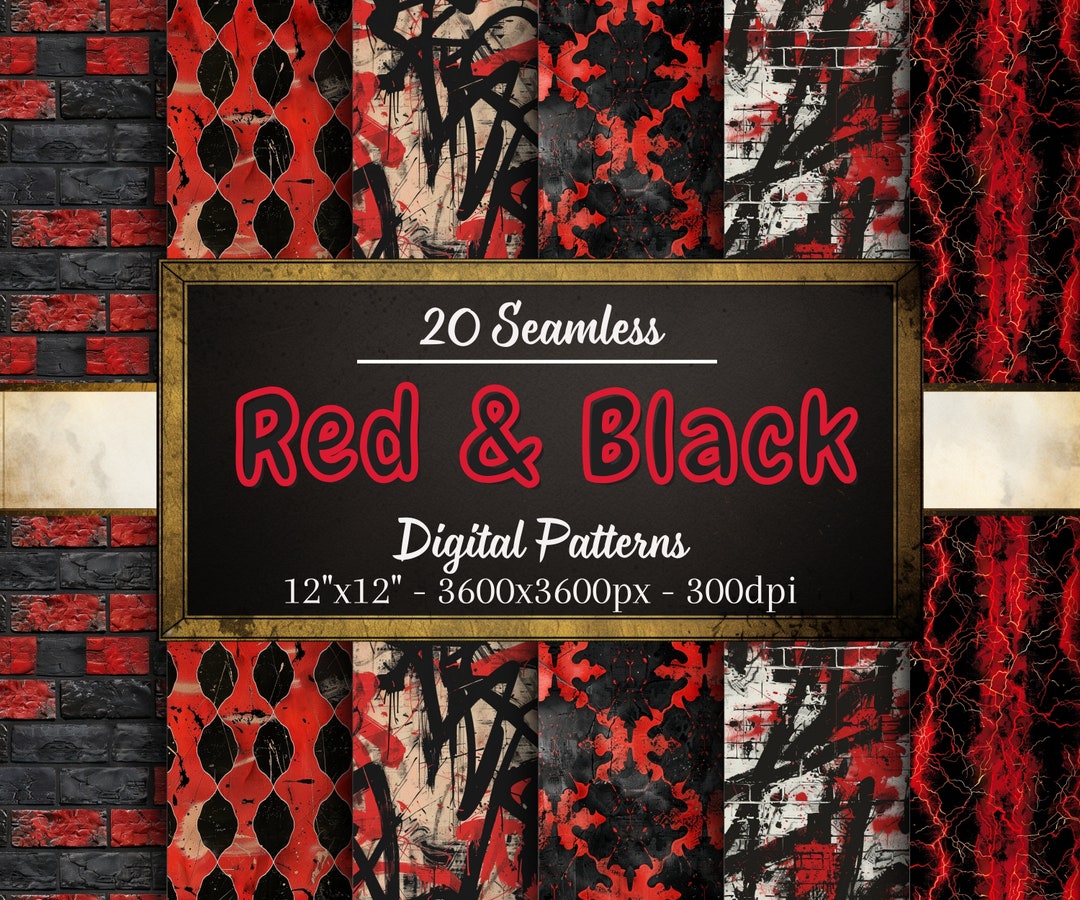 Red and Black Seamless Patterns, 20 Red and Black Digital Papers ...