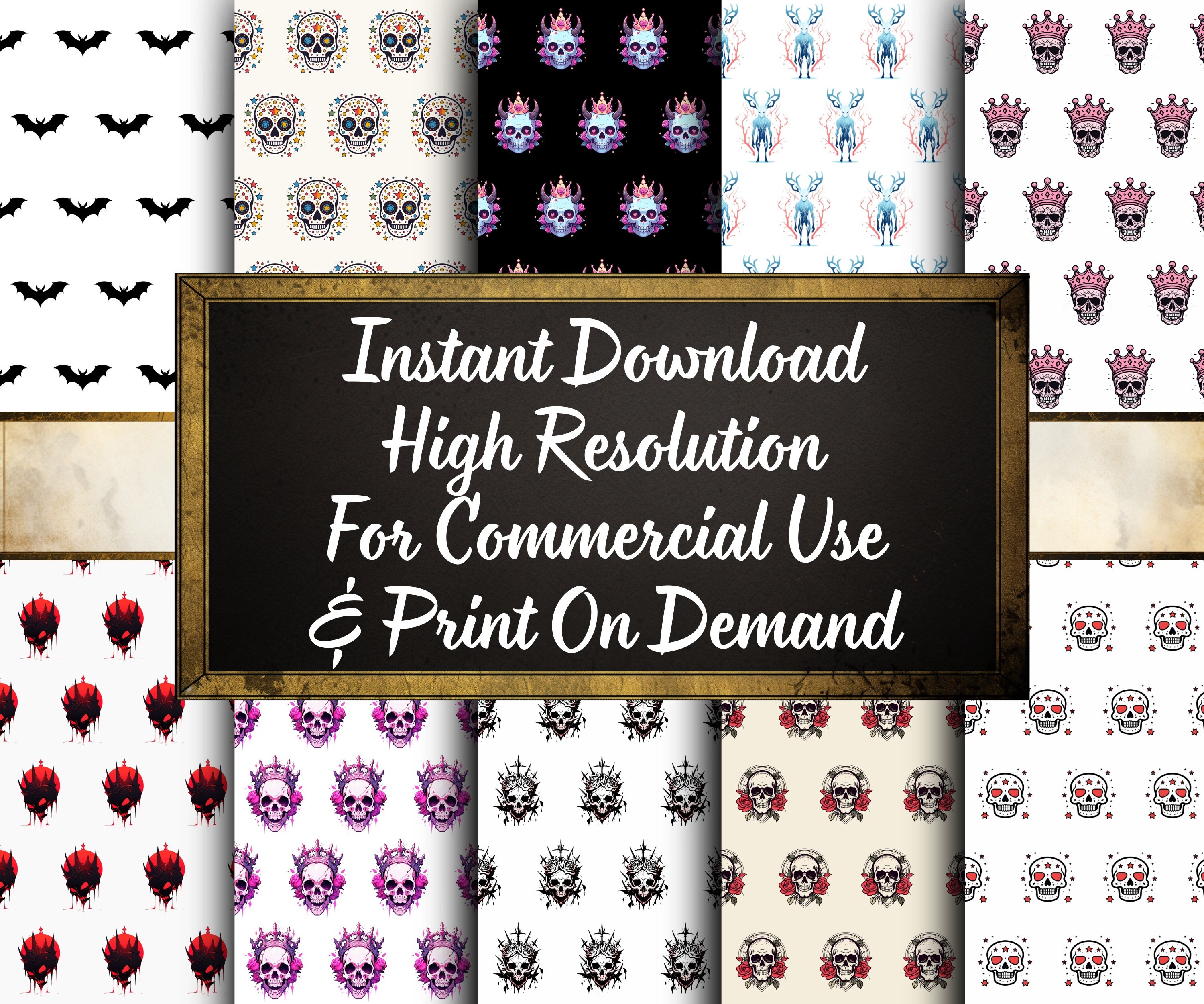 Gothic Kawaii Patterns, 20 Fun Gothic Themed Seamless Digital Papers ...