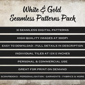 White and Gold Seamless Patterns, 30 Digital Papers, White and Gold ...