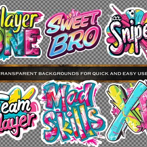 Gamer Sticker Pack, 50 Gamer Themed Digital Stickers, Transparent PNG ...