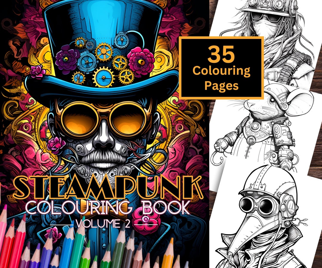 Steampunk Colouring Pages 35 High Detail Steampunk Printable - Etsy