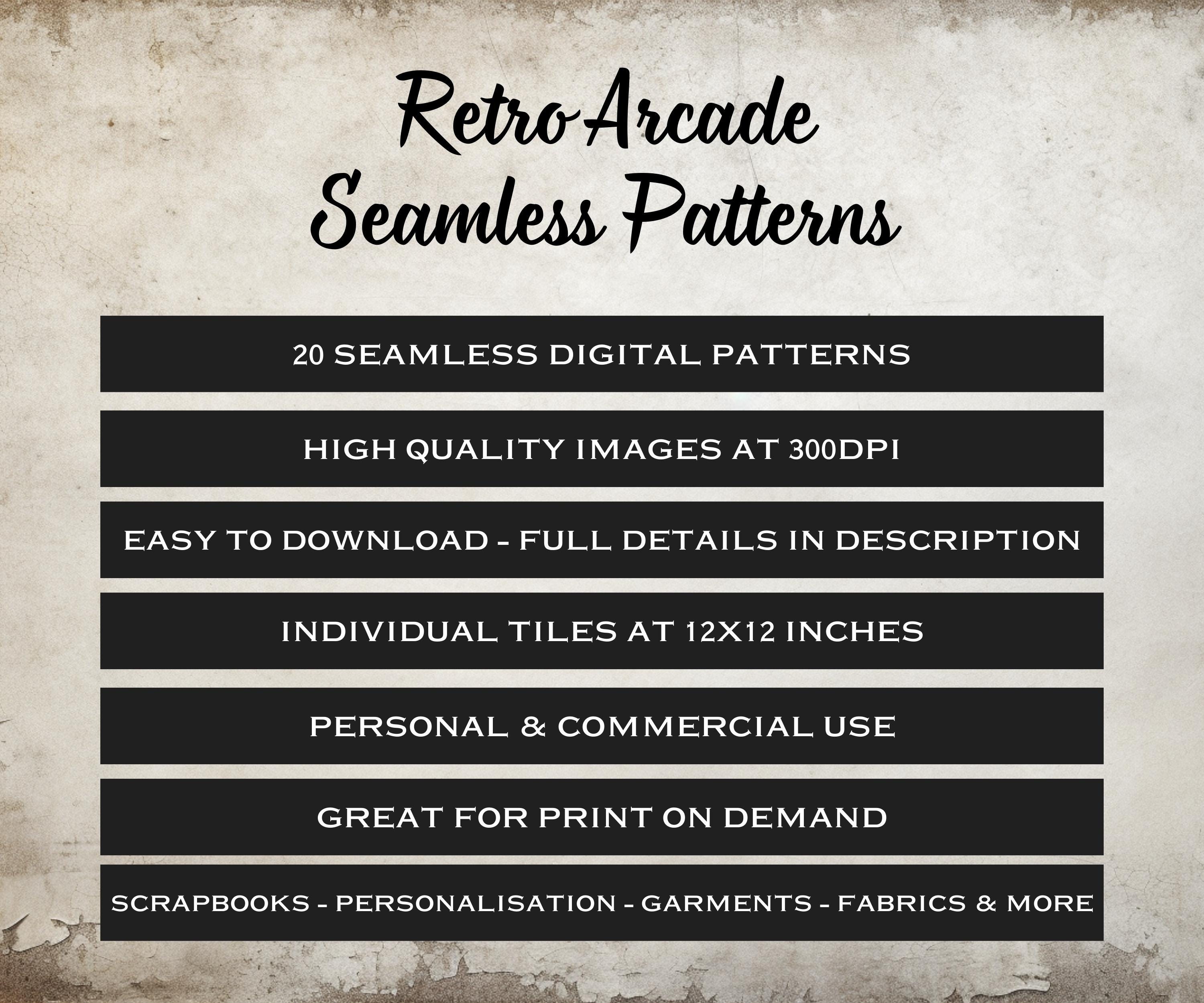 Retro Arcade Patterns, 20 Seamless Digital Papers, Classic Arcade ...