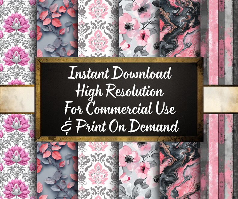 Pink and Grey Seamless Patterns, 25 Digital Papers, Pink and Grey ...