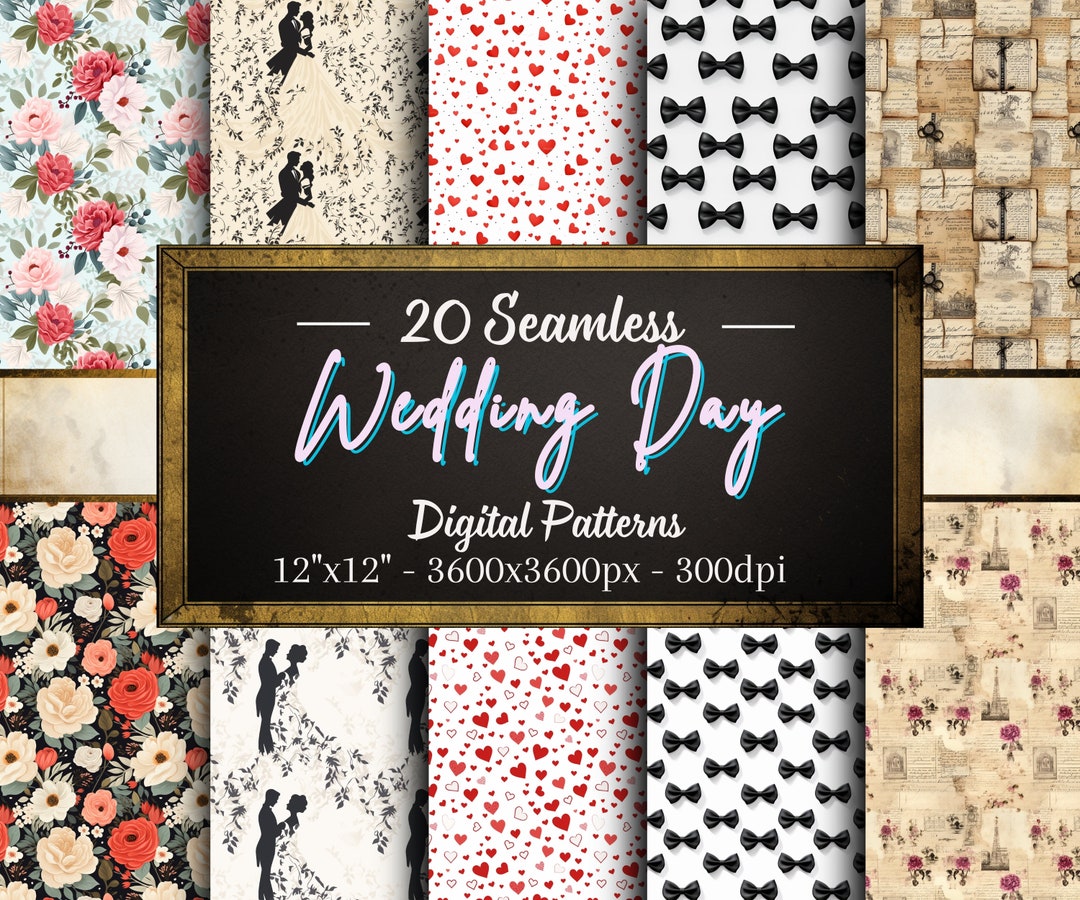 Wedding Day Patterns, 20 Wedding Themed Seamless Digital Papers ...