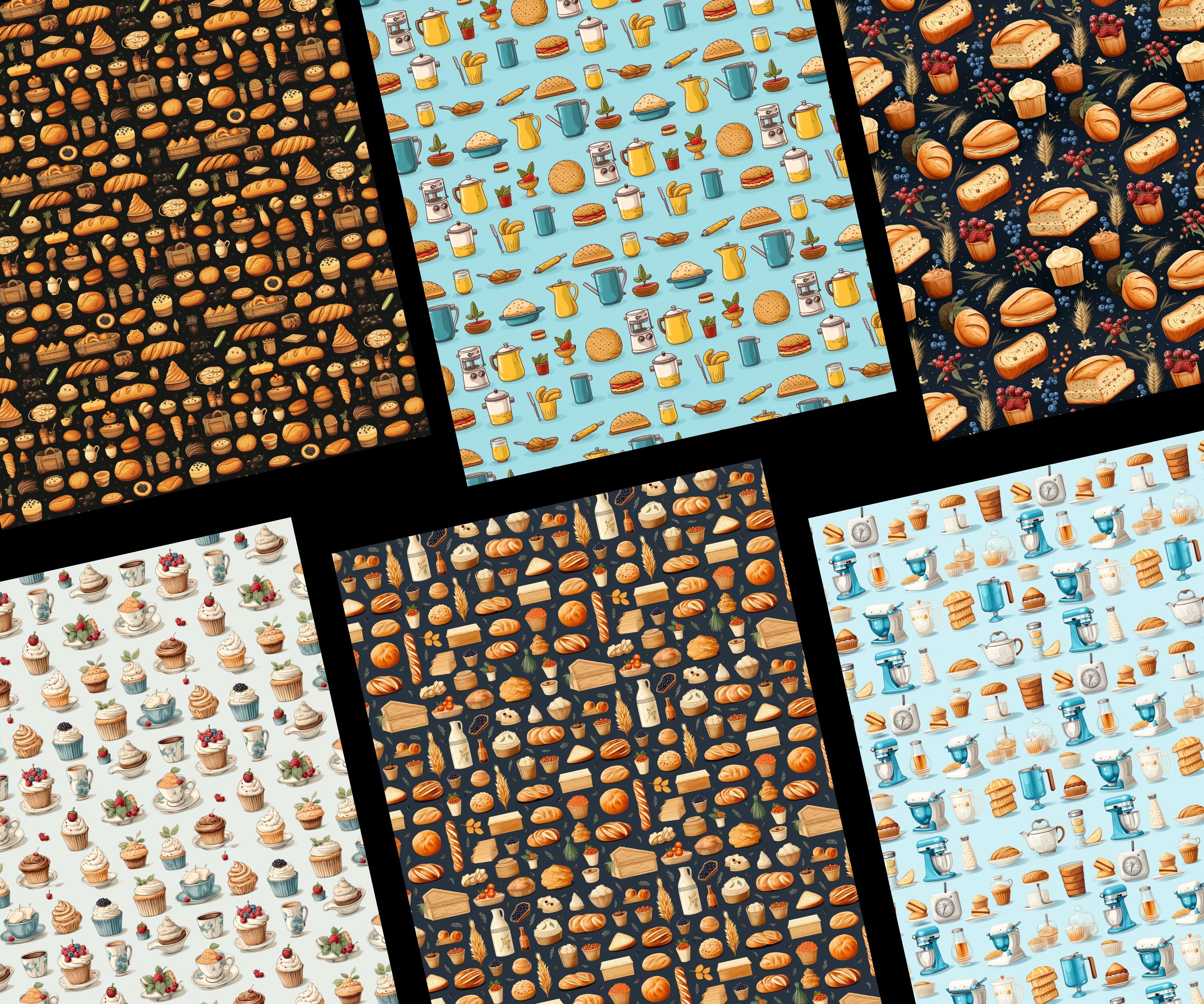 Bakery Patterns, 25 Pastry and Baking Seamless Digital Papers, Instant ...