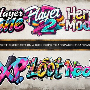Gamer Sticker Pack, 50 Graffiti Themed Digital Stickers, Transparent ...
