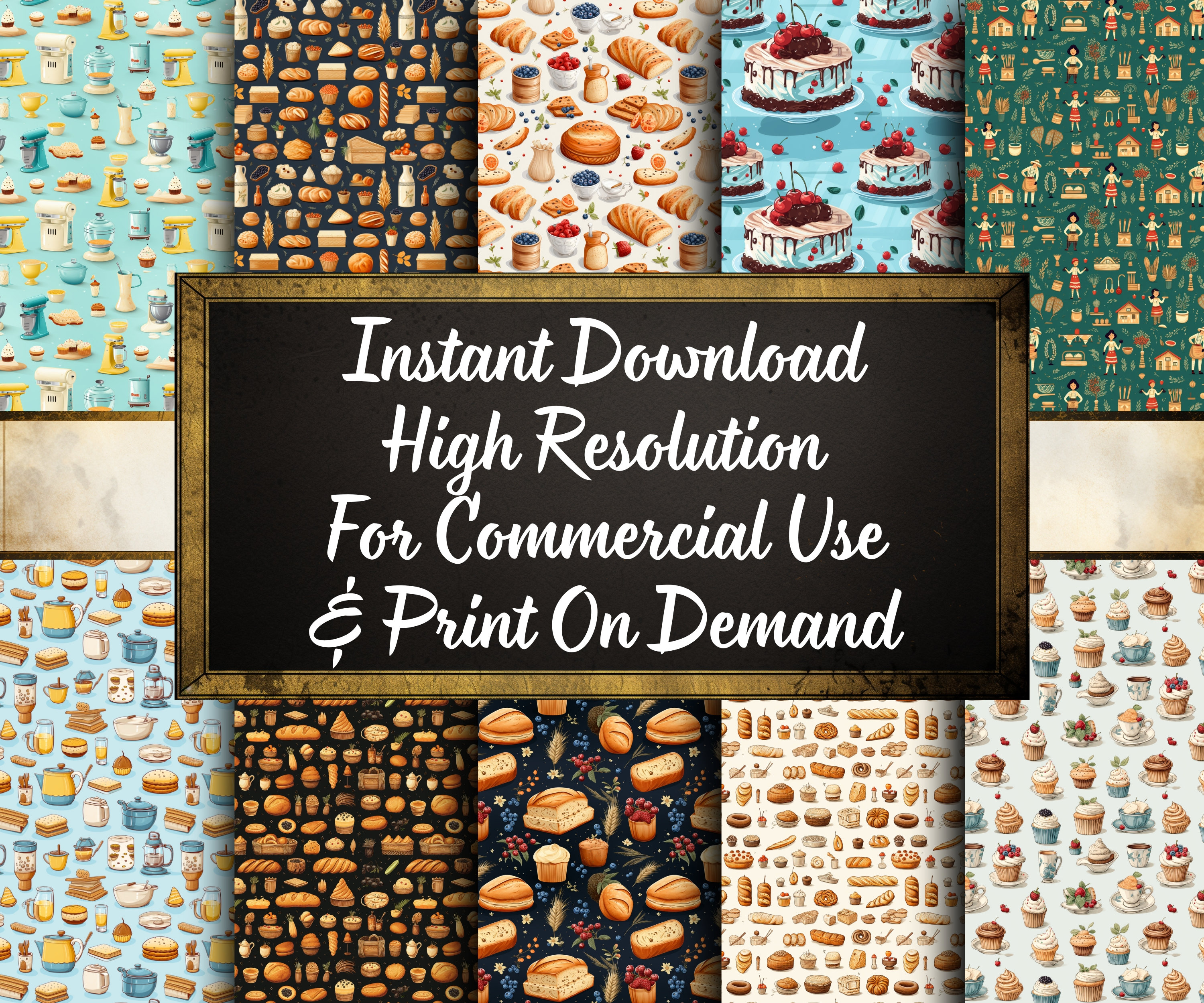 Bakery Patterns, 25 Pastry and Baking Seamless Digital Papers, Instant ...