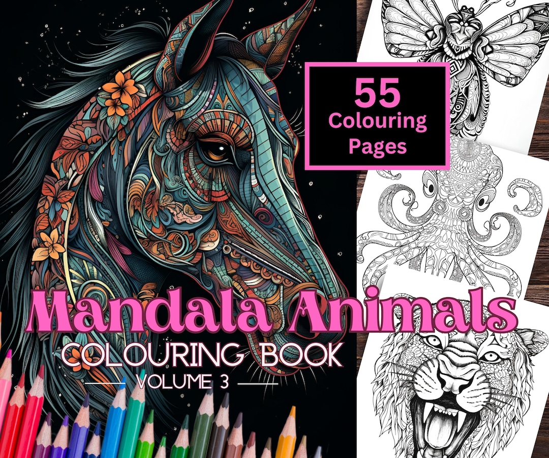 Mandala Animals Colouring Book, 55 Printable Colouring Pages, Animal ...