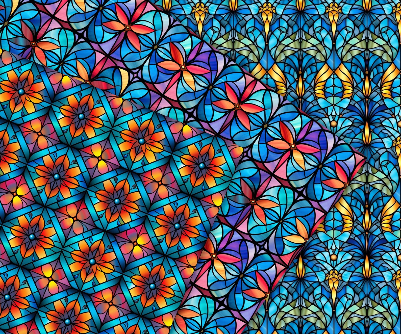 Stained Glass Patterns, 30 Seamless Stained Glass Digital Papers ...