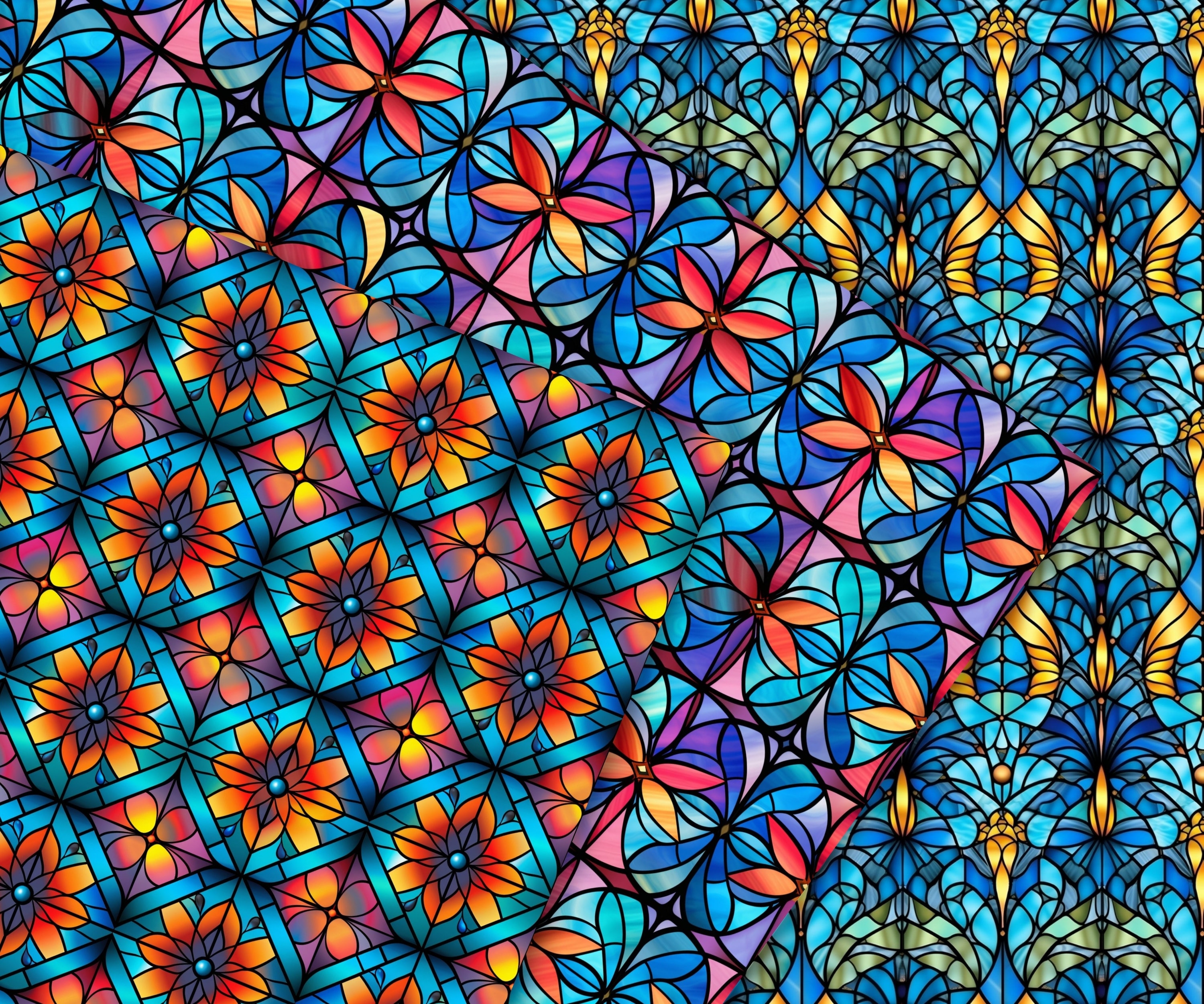 Stained Glass Patterns, 30 Seamless Stained Glass Digital Papers ...
