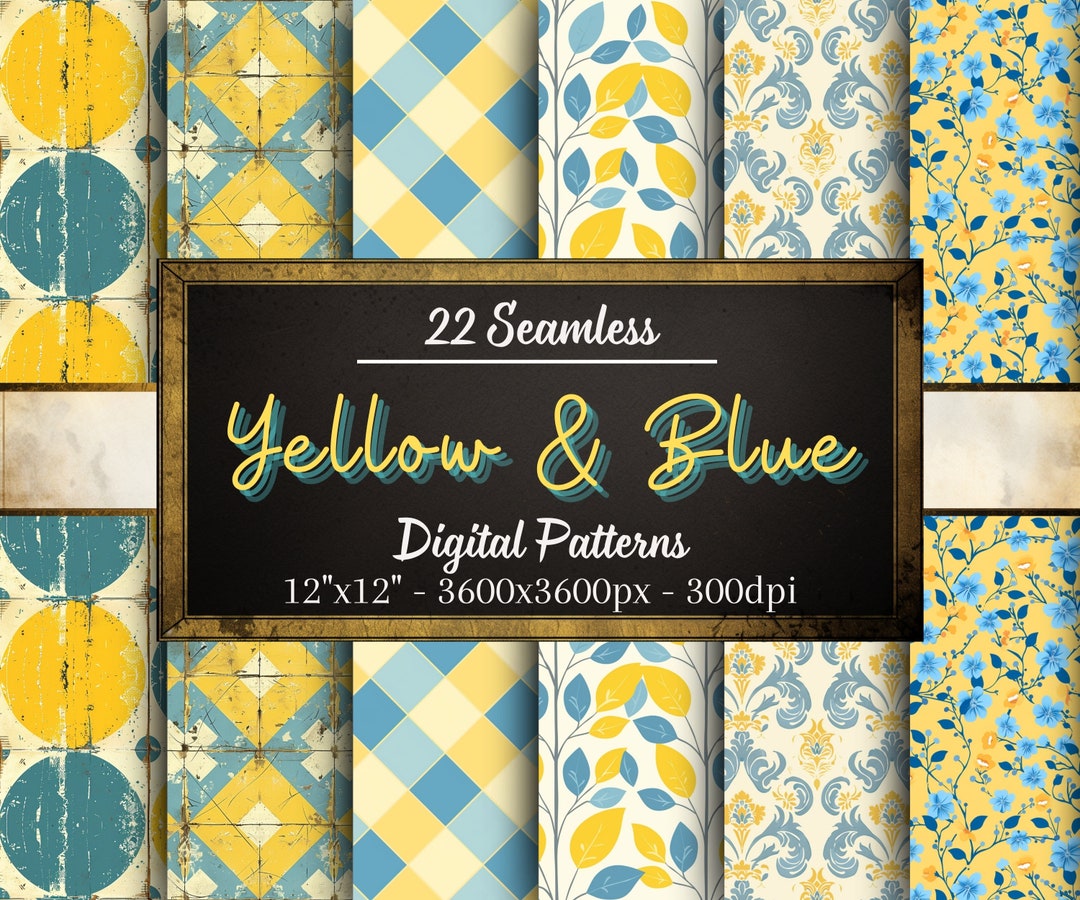 Yellow and Blue Seamless Patterns, 22 Yellow and Blue Digital Papers ...