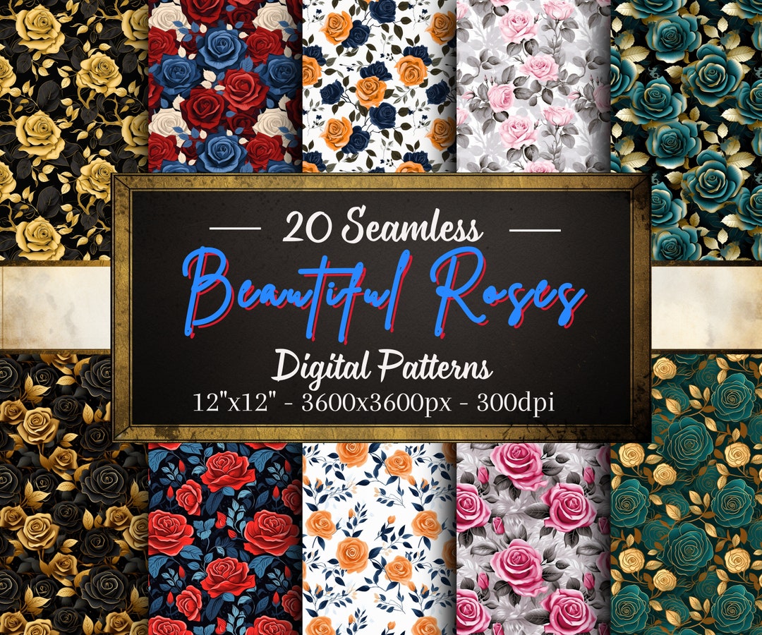 Roses Patterns, 20 Floral Seamless Digital Papers, Instant Download ...