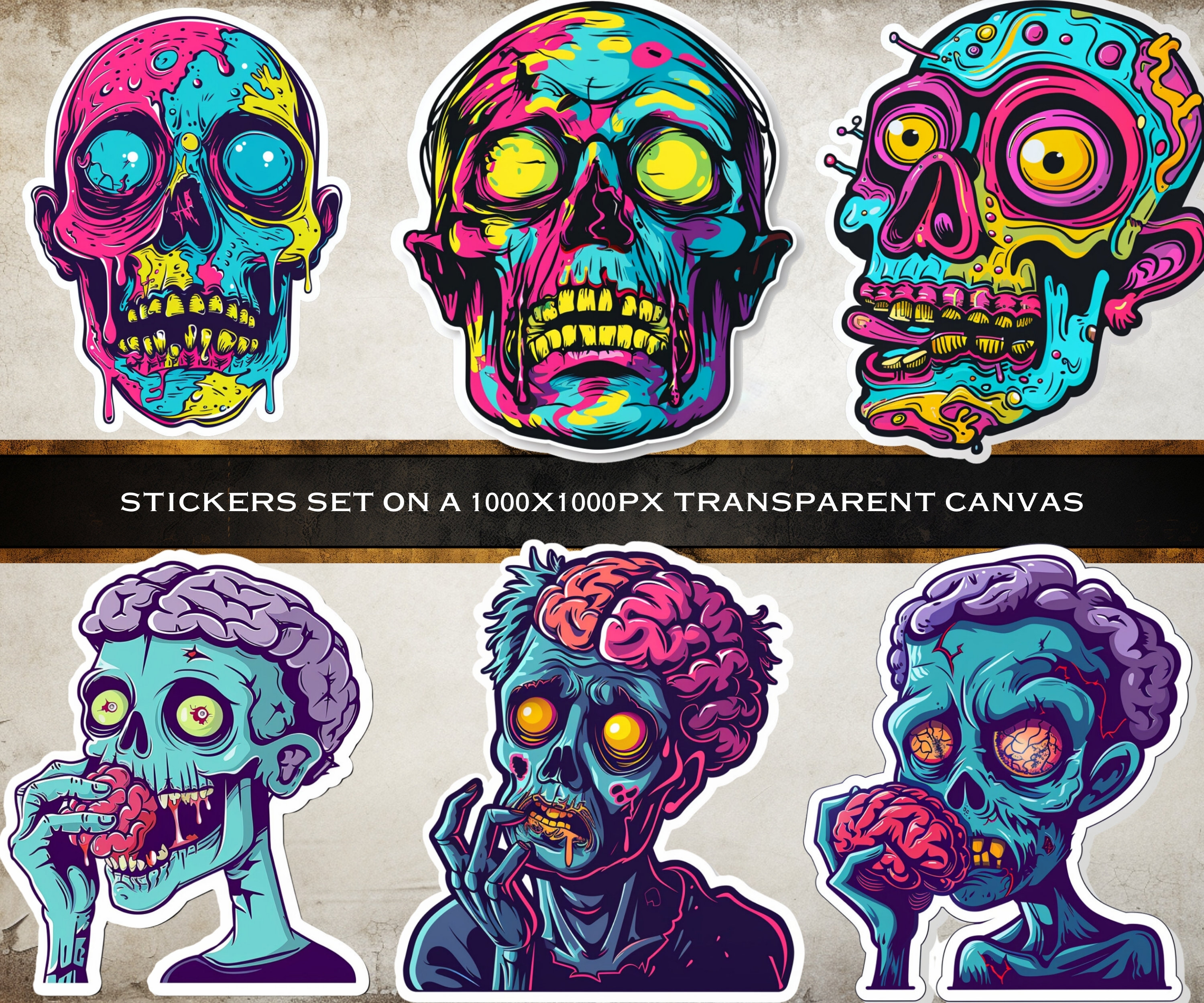 Zombies Sticker Pack, 40 Zombie Themed Digital Stickers, PNG Files ...
