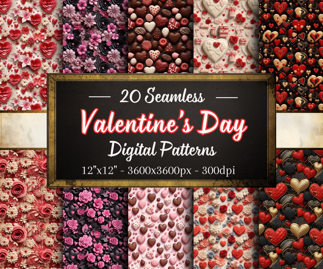 3D Valentine's Day Patterns, 20 Romantic Seamless Digital Papers ...
