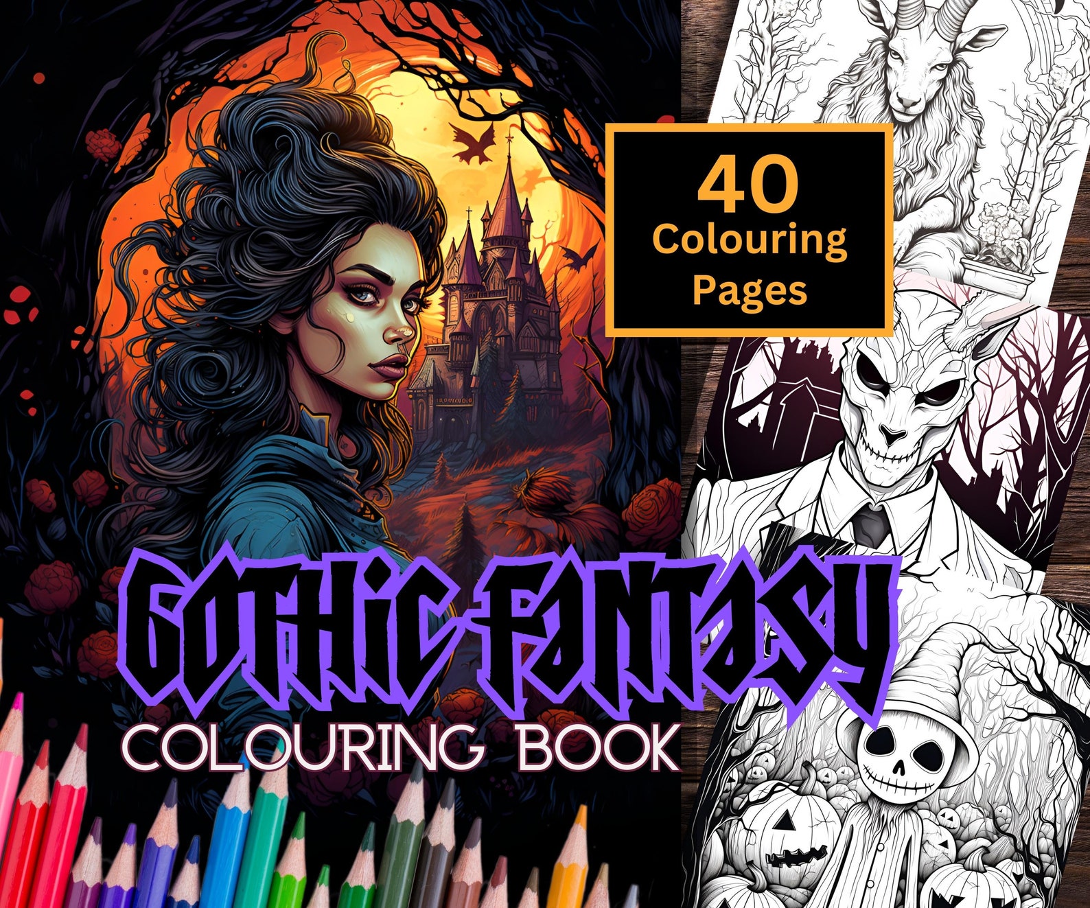 Gothic Colouring Pages, 40 Gothic Fantasy Printable Colouring Pages ...