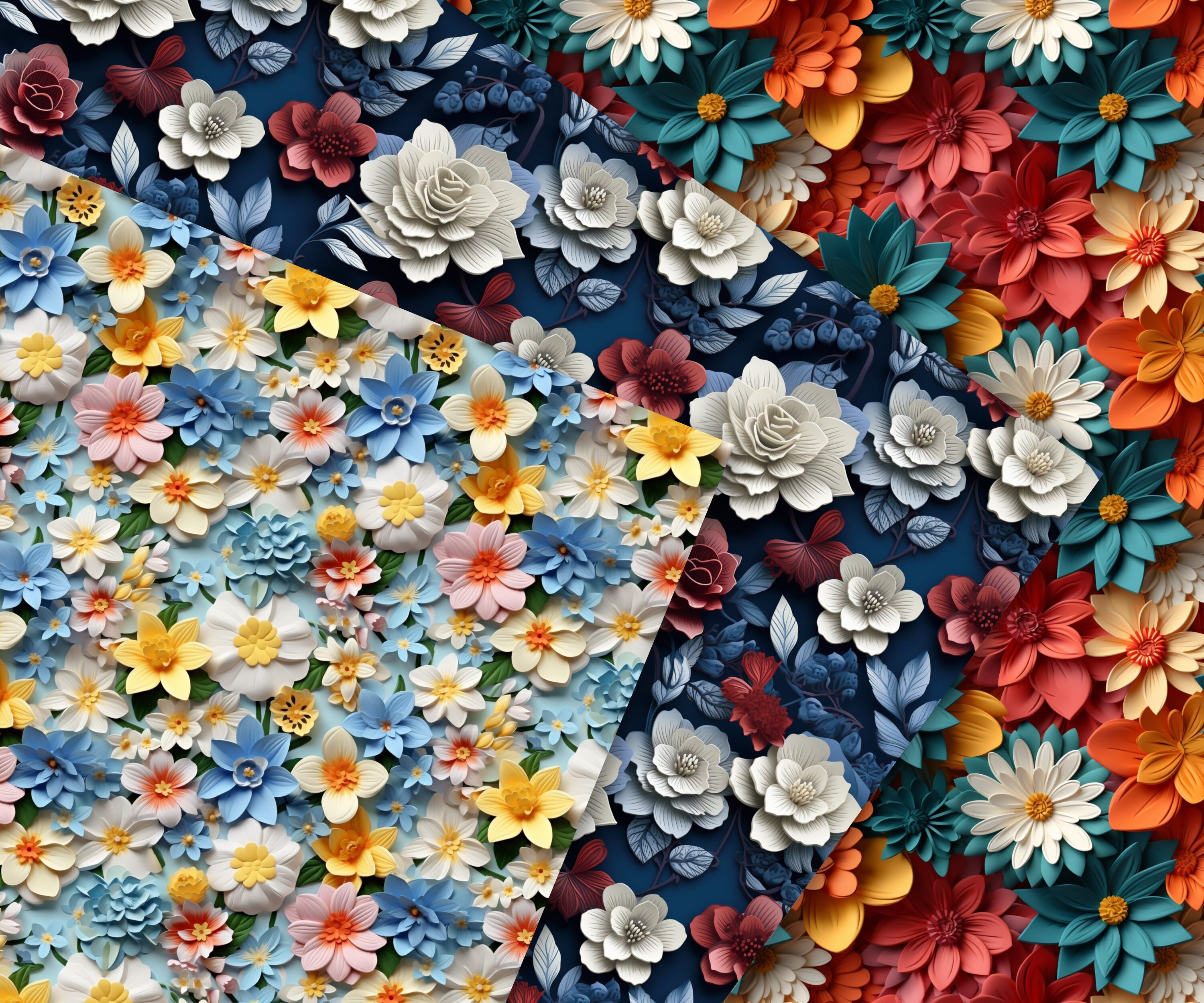 Seasonal 3D Flower Patterns 25 Floral Seamless Digital - Etsy