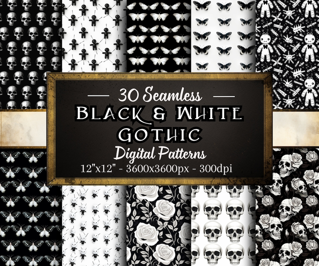 Black and White Gothic Patterns, 30 Gothic Seamless Digital Papers ...