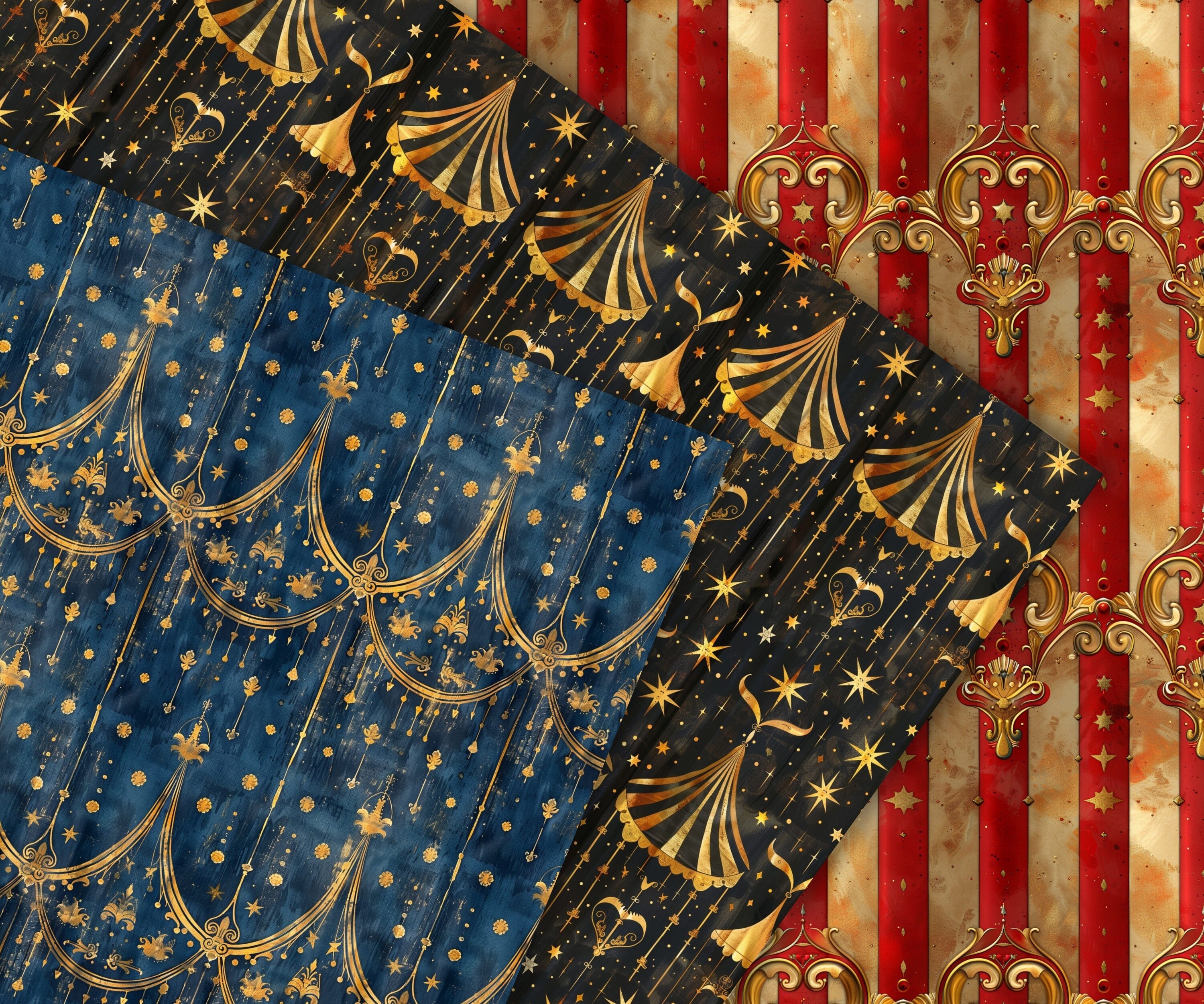 Circus Seamless Patterns, 30 Circus Digital Papers, Golden Circus ...