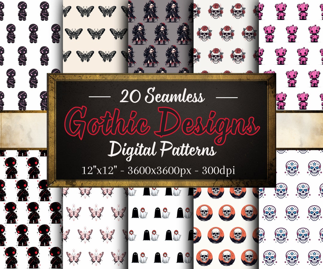 Gothic Kawaii Patterns, 20 Fun Gothic Themed Seamless Digital Papers ...