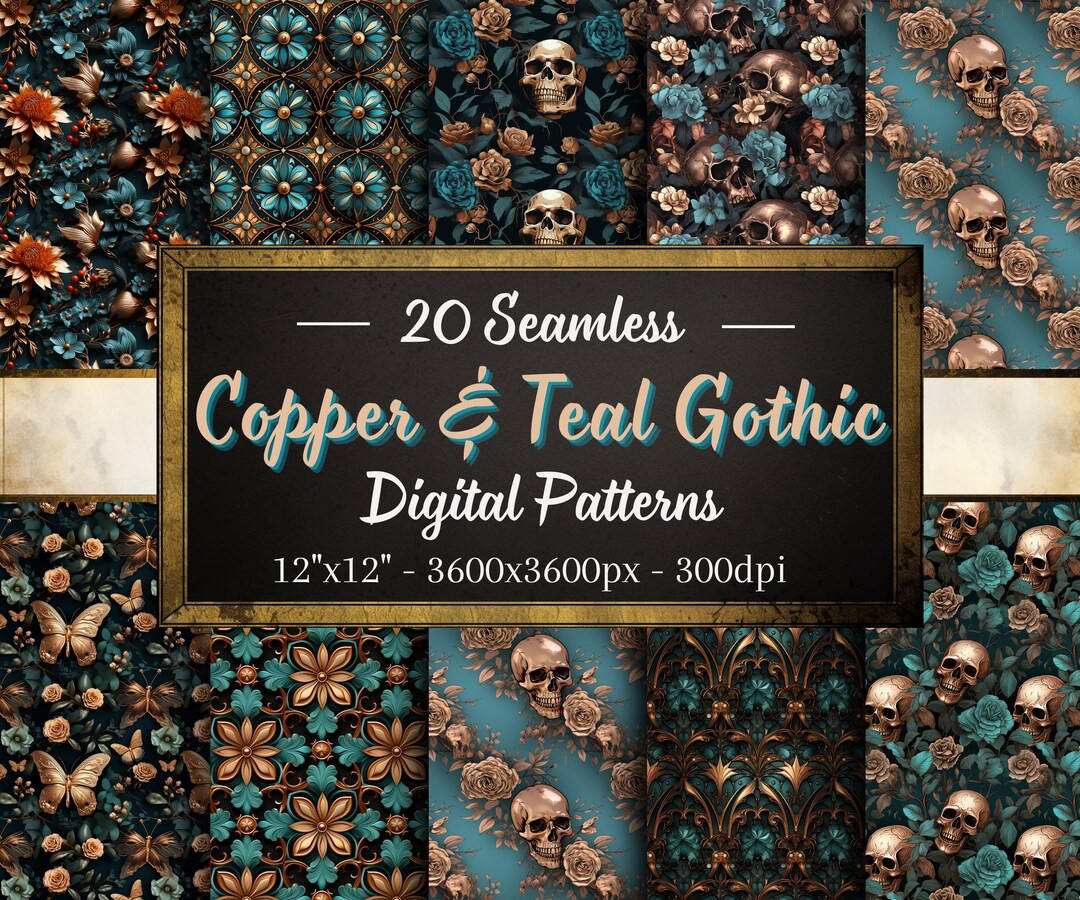 Copper and Teal Gothic Patterns, 20 Gothic Seamless Digital Papers ...
