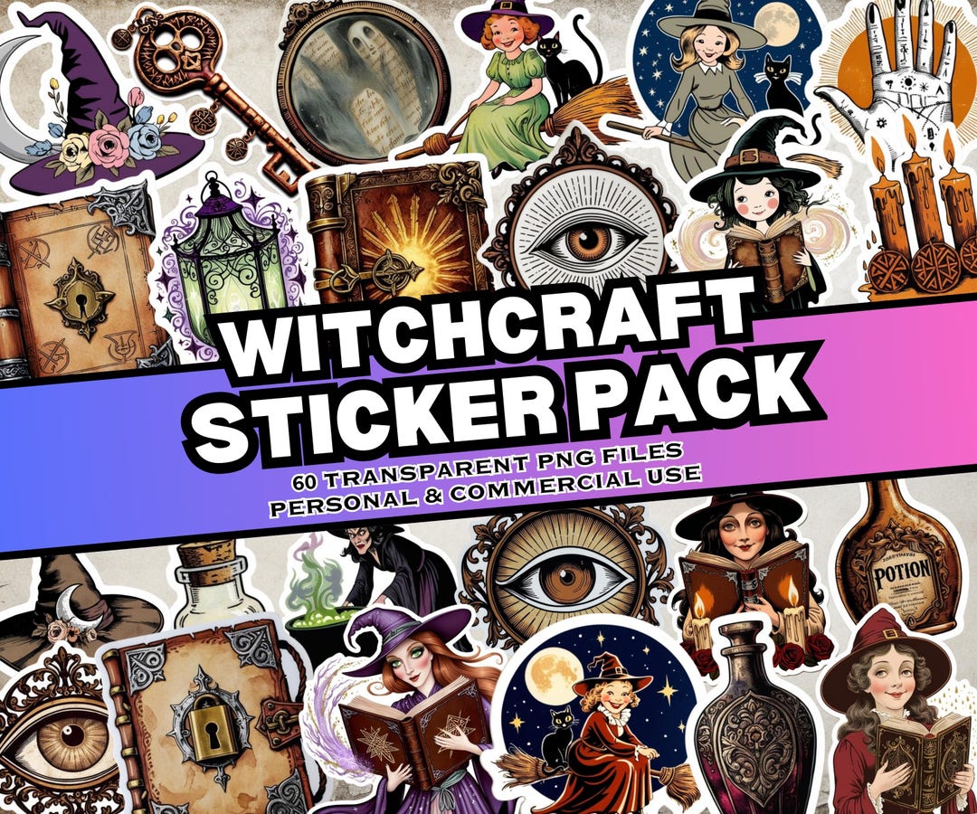 Witchcraft Sticker Pack, 60 Gothic Digital Stickers, PNG Files, Dark ...