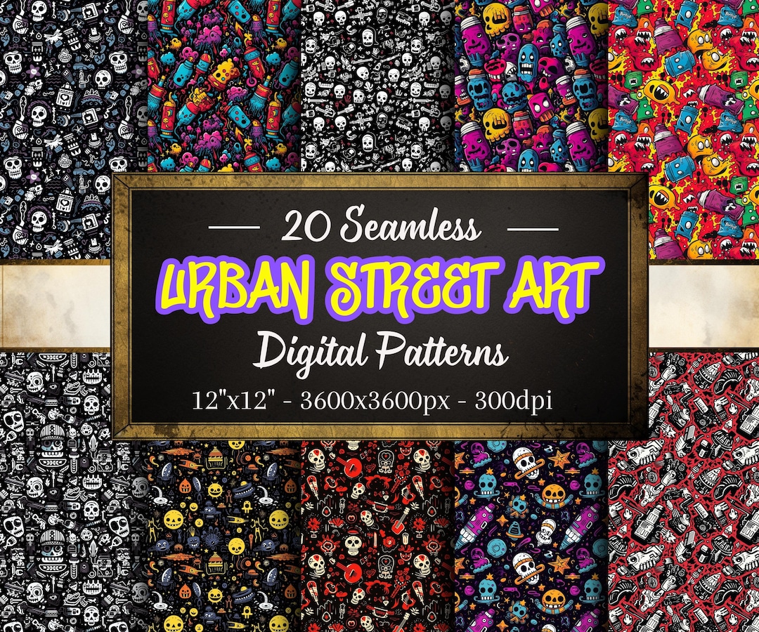 Urban Street Art Patterns, 20 Seamless Digital Papers, Instant Download ...