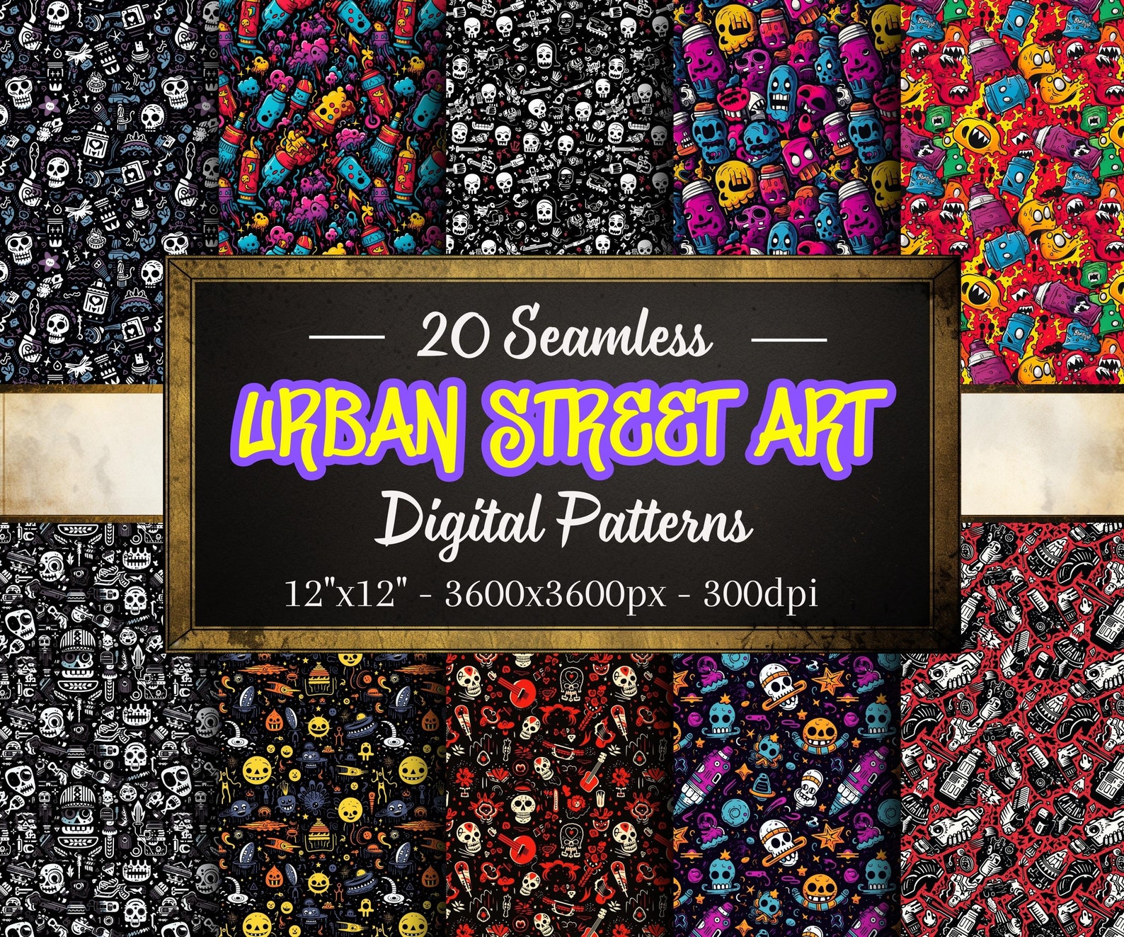 Urban Street Art Patterns, 20 Seamless Digital Papers, Instant Download ...
