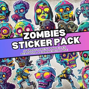Zombies Sticker Pack, 40 Zombie Themed Digital Stickers, PNG Files ...