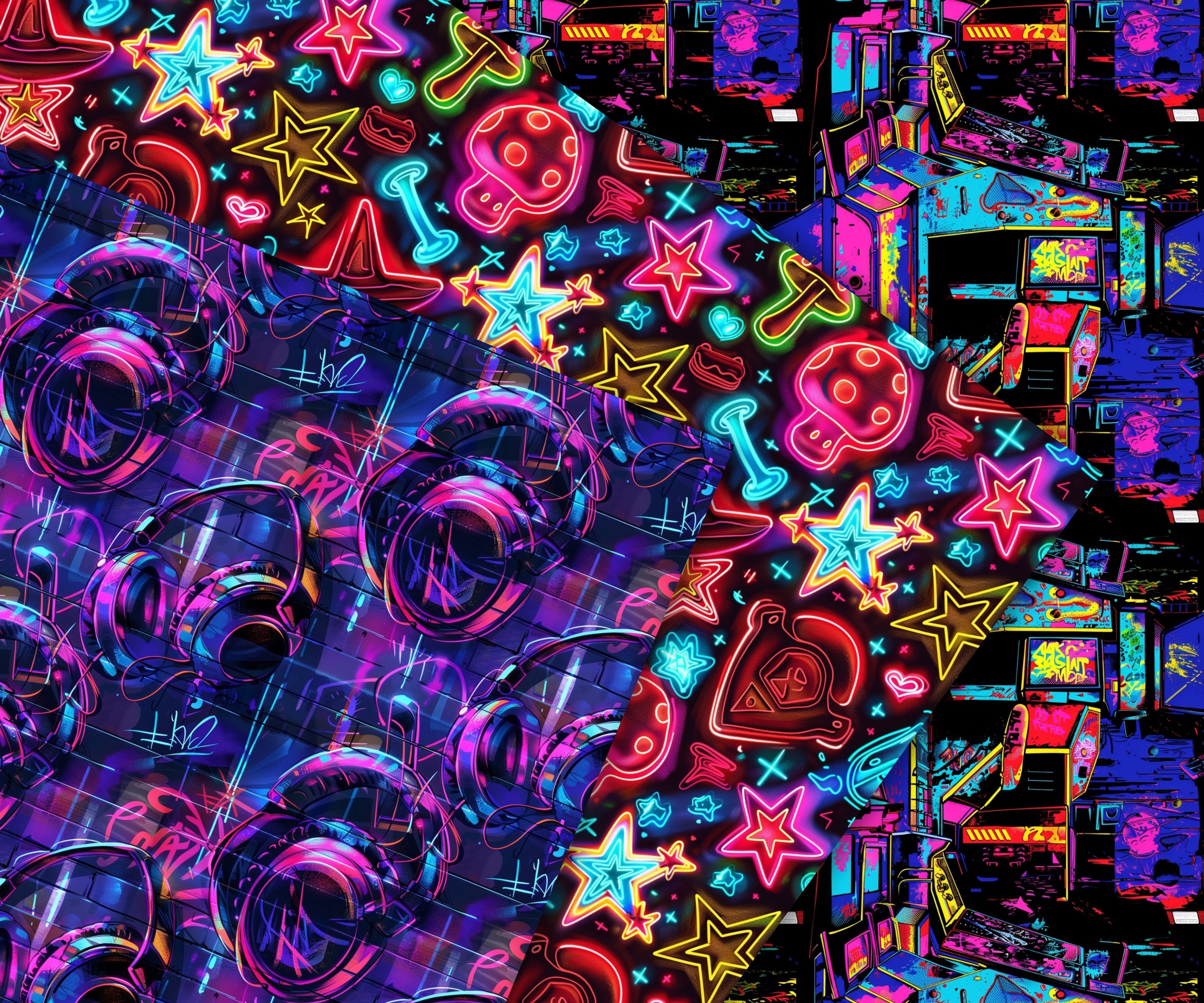 Neon Gamer Seamless Patterns, 20 Gamer Digital Papers, Graffiti ...