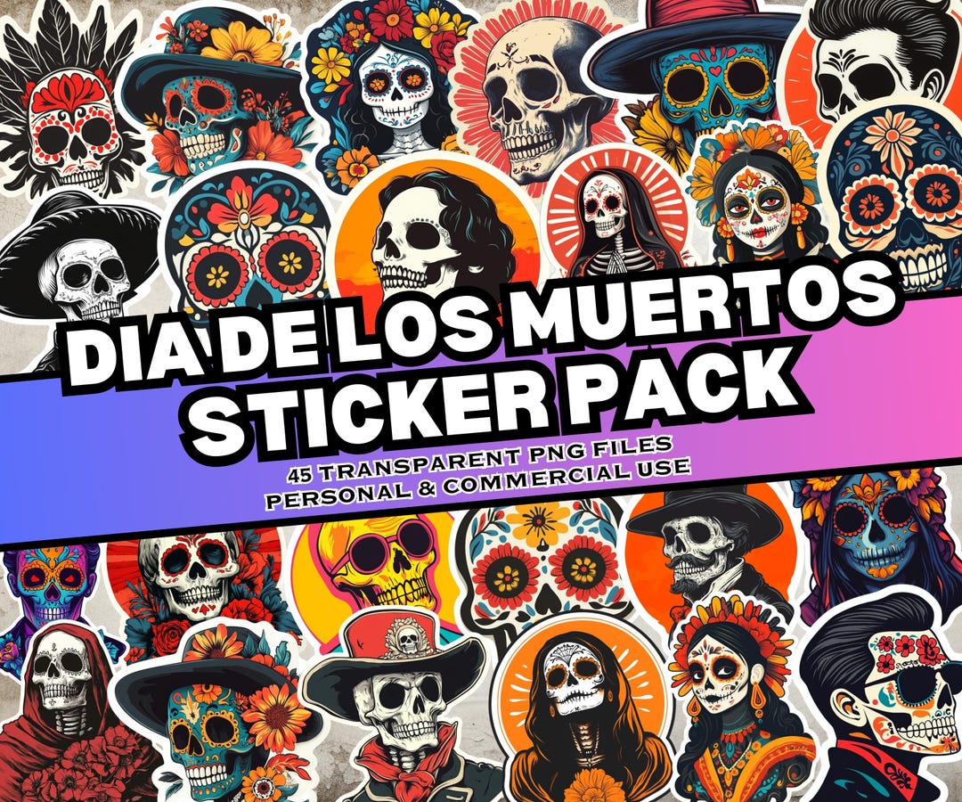 Dia De Los Muertos Sticker Pack, 45 Sugar Skull Digital Stickers, PNG ...